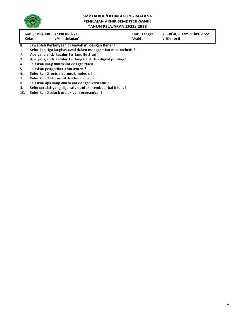 Perangkat Pas SBD Kelas 8 | PDF