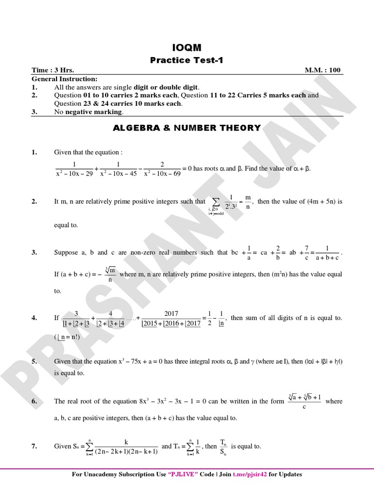 IOQM 2022 Practice Test-01 | PDF | Numbers | Polynomial