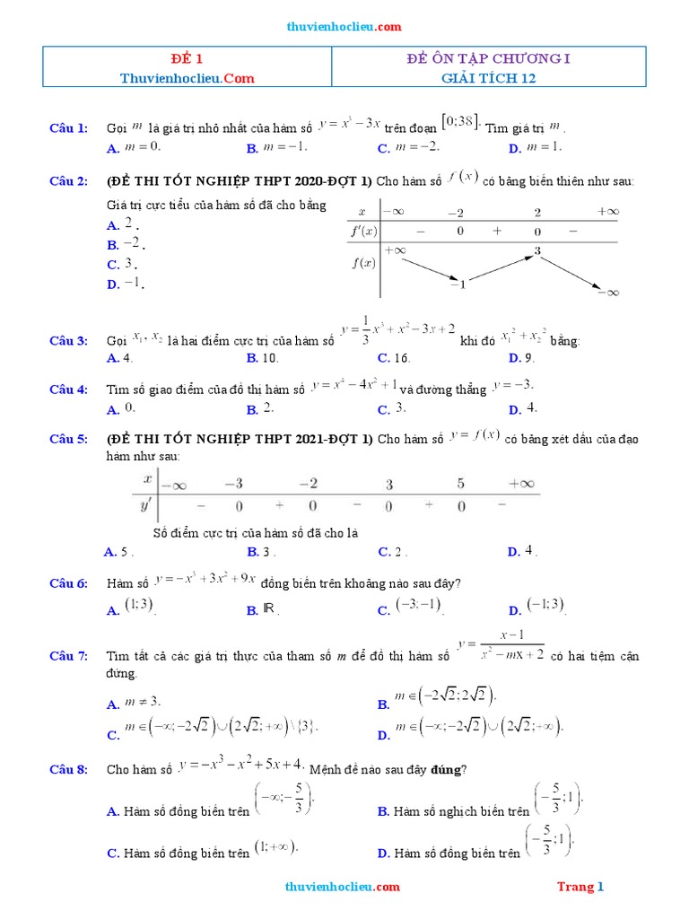 Bo de On Tap Chuong 1 Giai Tich 12 | PDF