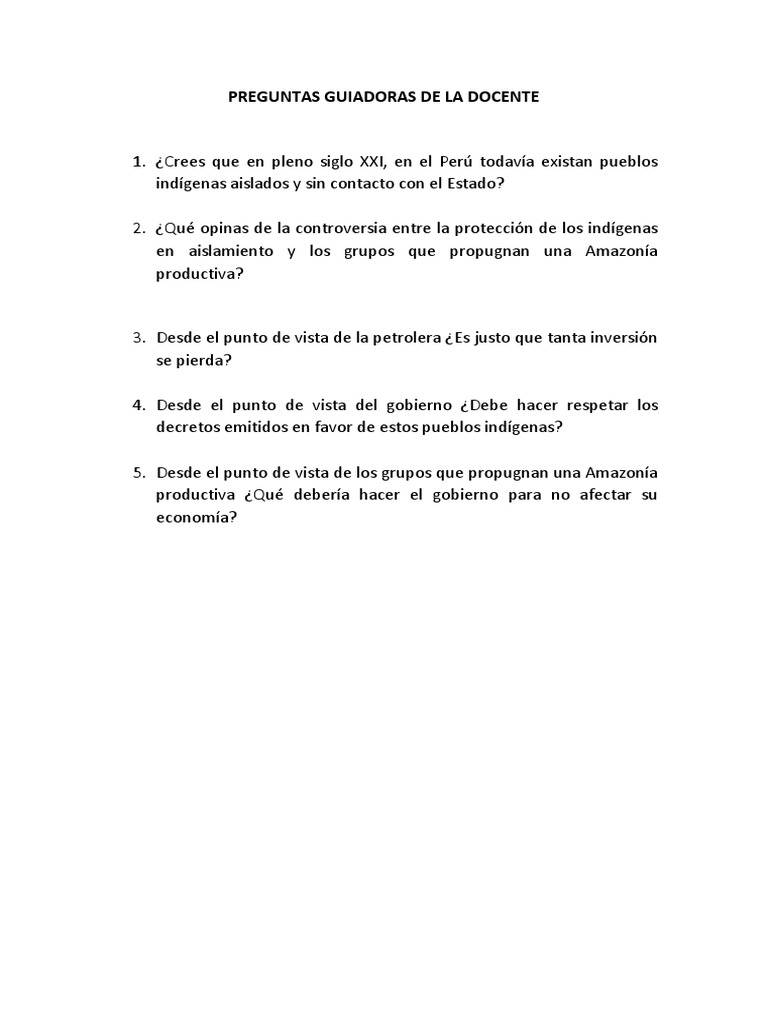 Preguntas Guiadoras de La Docente | PDF