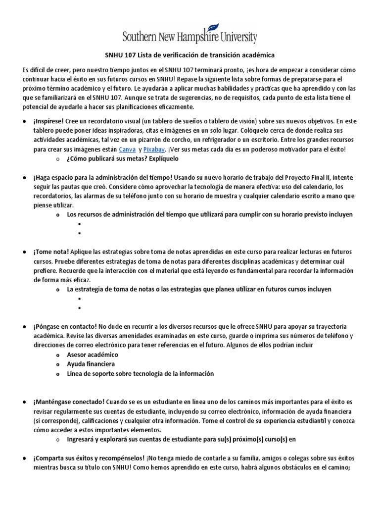 Guía de Éxito Académico en SNHU 107 | PDF