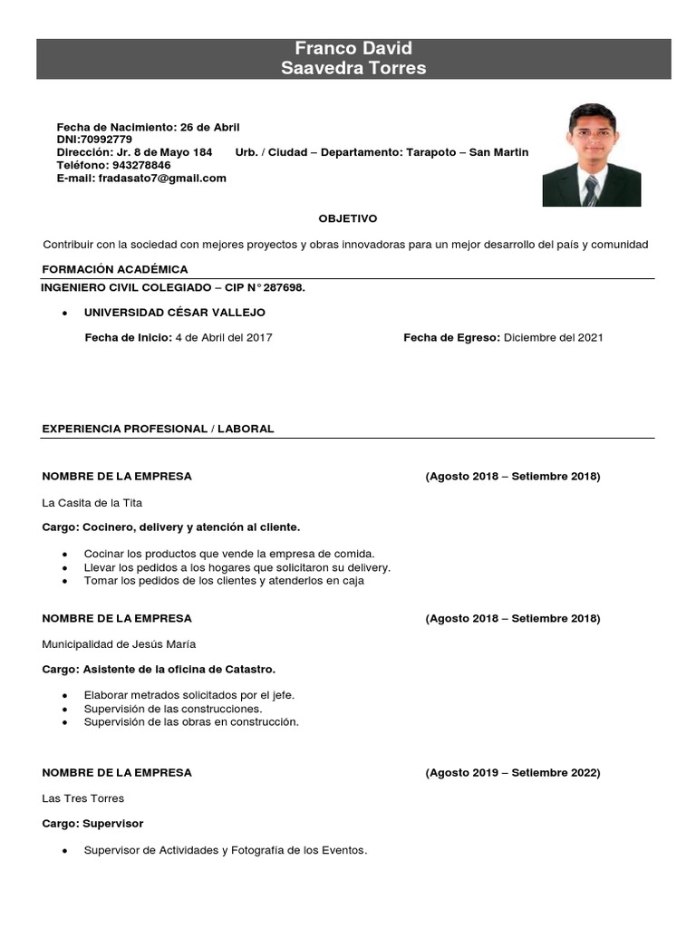 Saavedra Torres, Franco David - CV | PDF