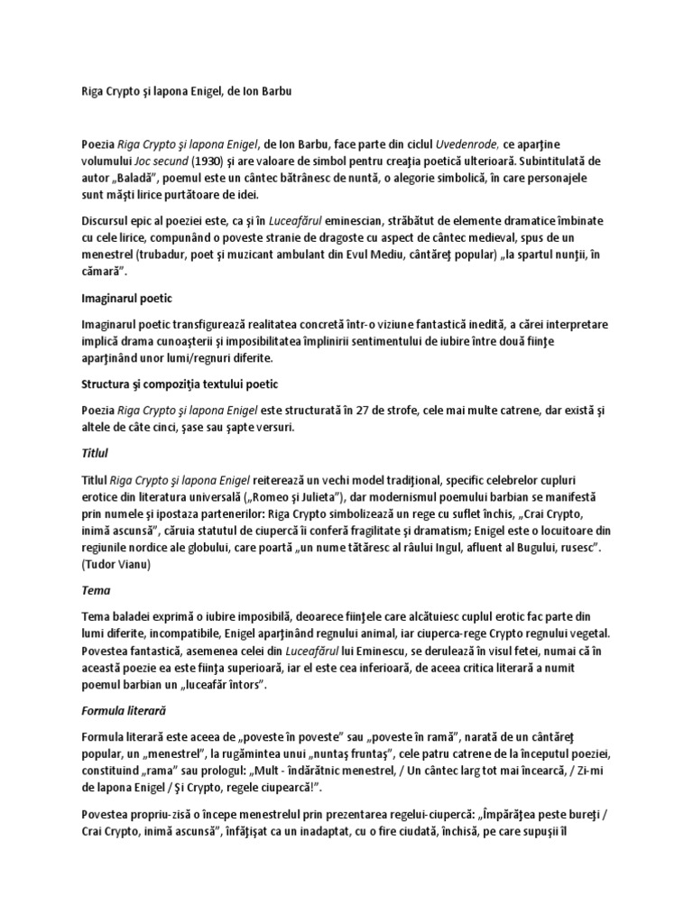 Riga Crypto Şi Lapona Enigel | PDF