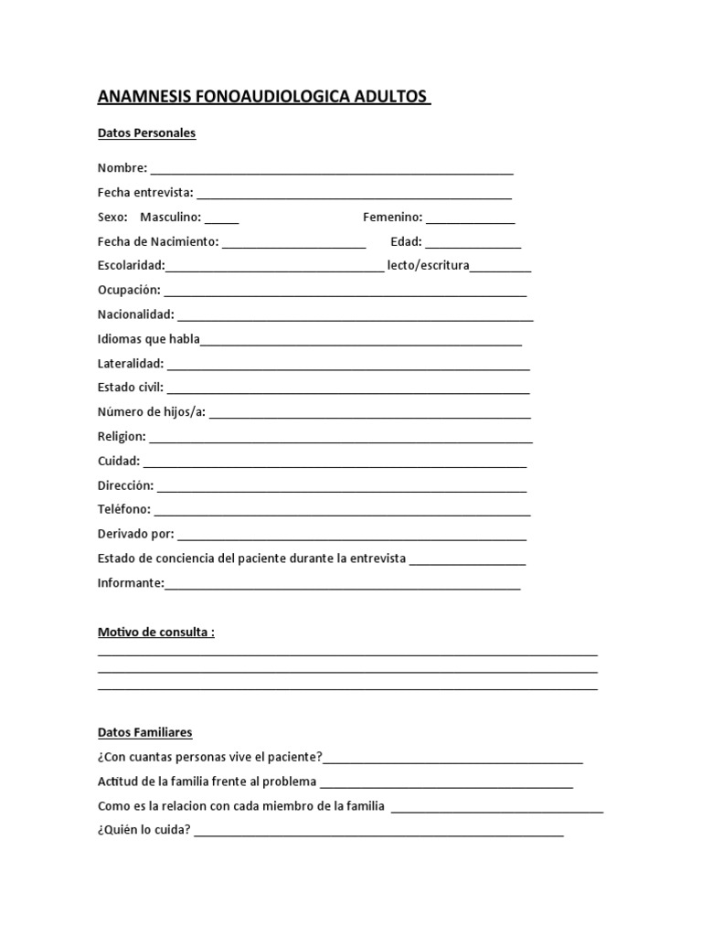 Anamnesis Adulto | PDF | Enfermedades y trastornos | Medicina CLINICA