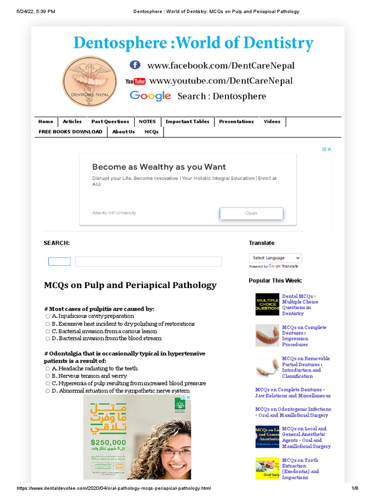 Dentosphere - World of Dentistry - MCQs On Pulp and Periapical ...