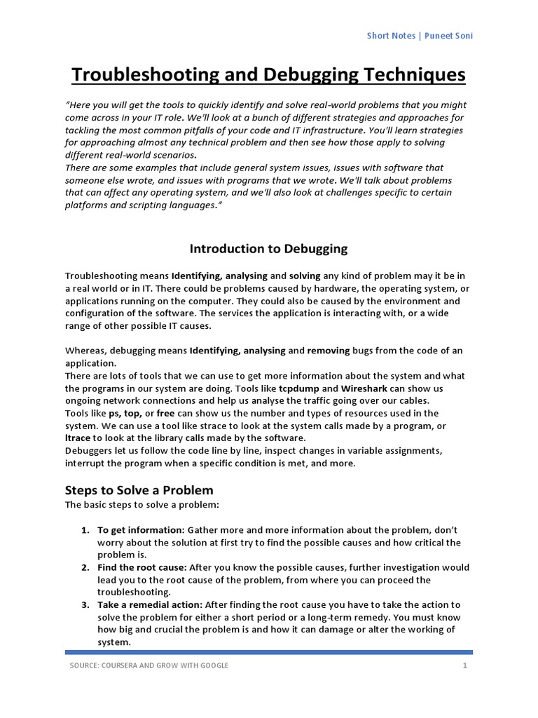 Troubleshooting and Debugging Techniques | PDF | Process (Computing ... Troubleshooting and Debugging Techniques | PDF | Process (Computing ...