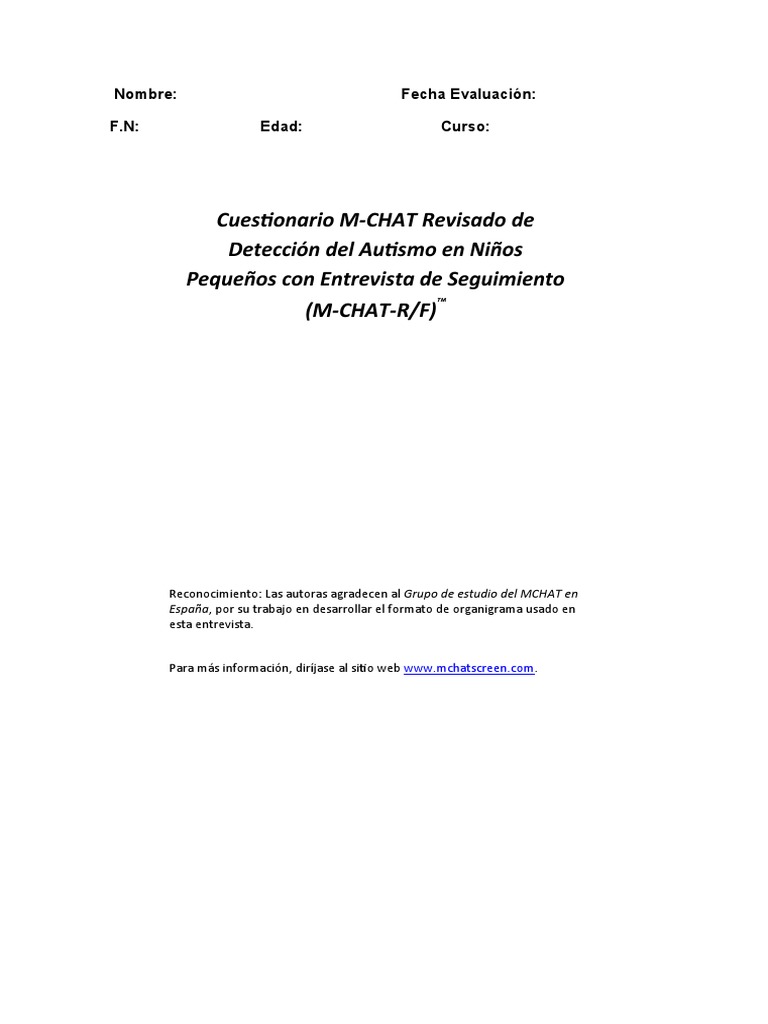 Plantilla Word M-CHAT R-F | PDF | Relaciones personales, crianza y ...