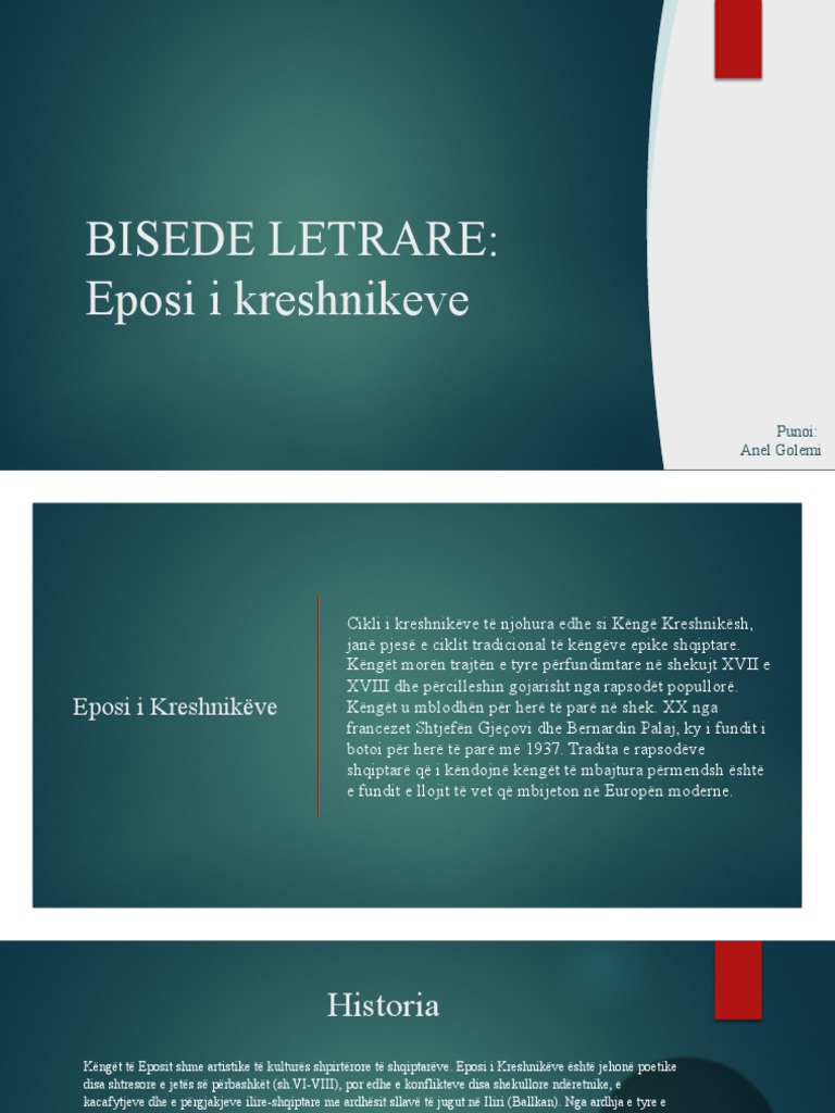 Bisede Letrare: Eposi I Kreshnikeve: Punoi: Anel Golemi | PDF