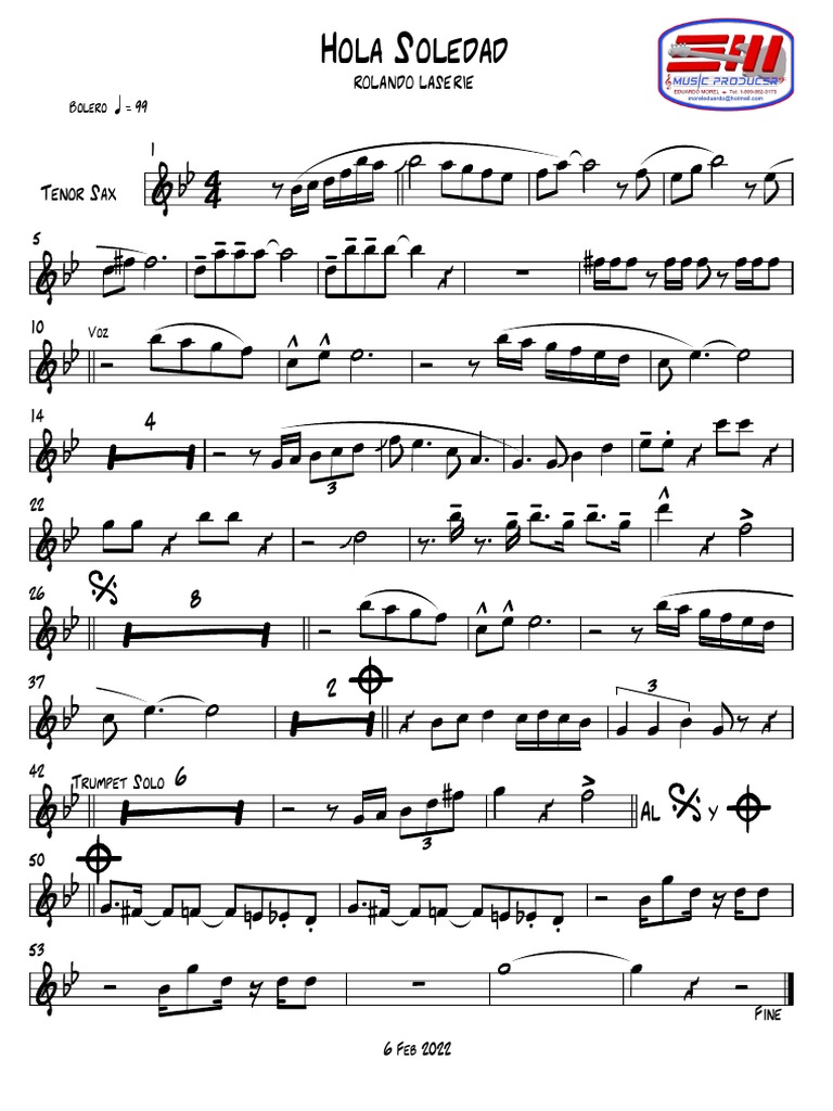Hola Soledad-Tenor Sax | PDF