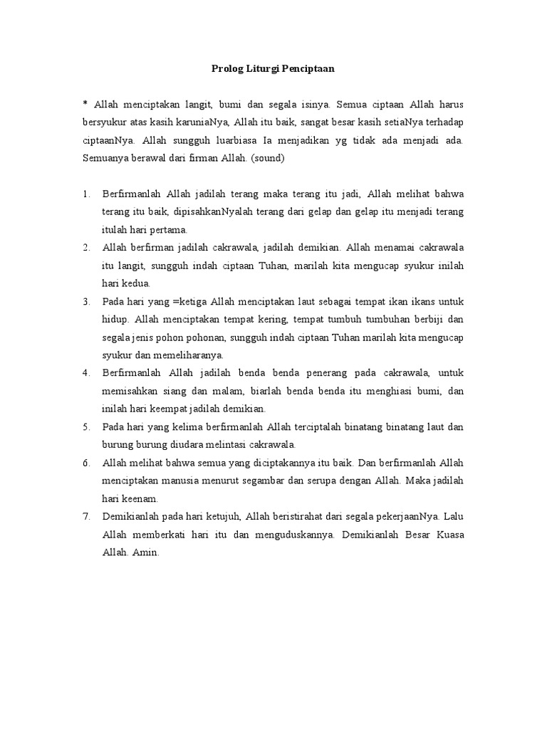 Prolog Liturgi Penciptaan | PDF