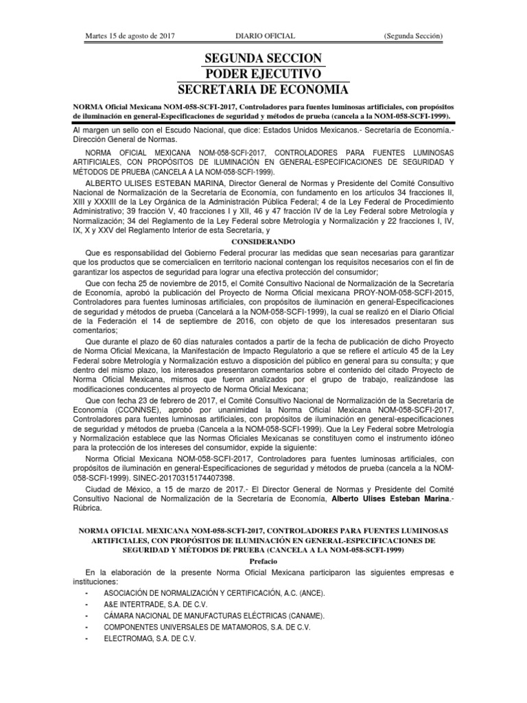 Nom 058 Scfi 2017 | PDF | Diodo emisor de luz | Transformador