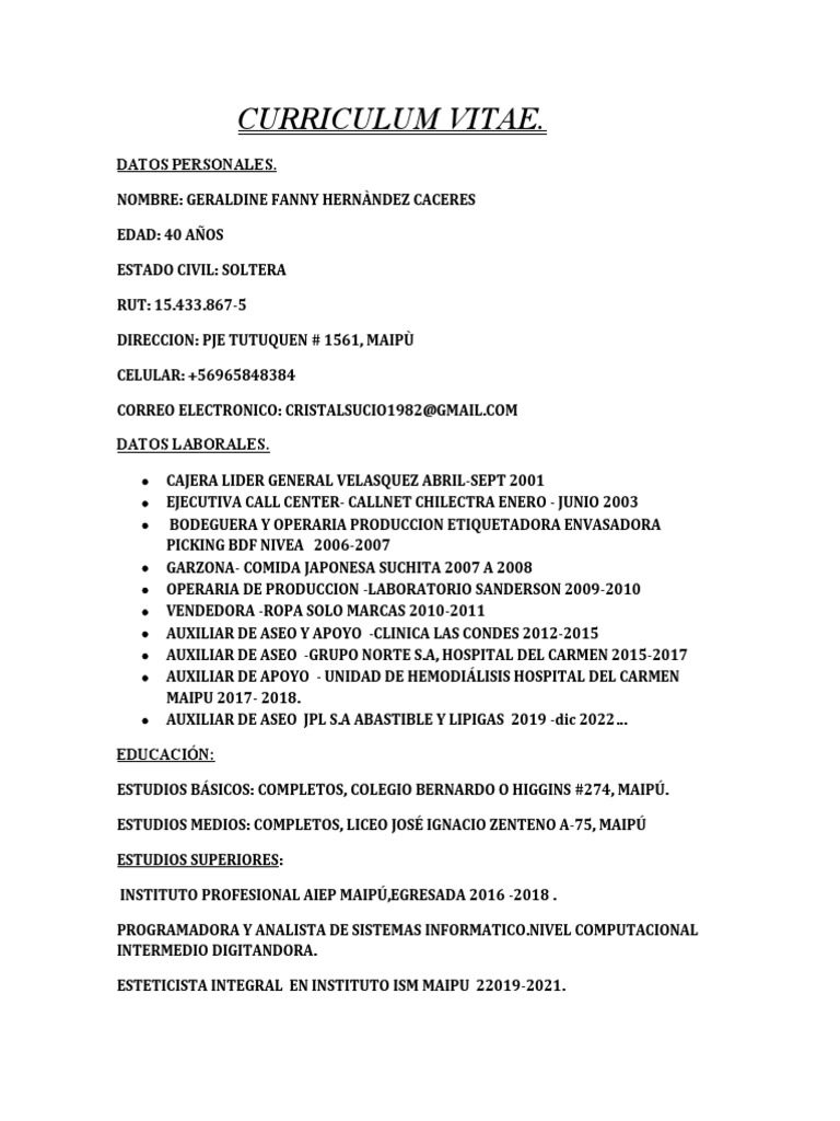 Curriculum Vitae Geraldine Hernandez 2022 | PDF