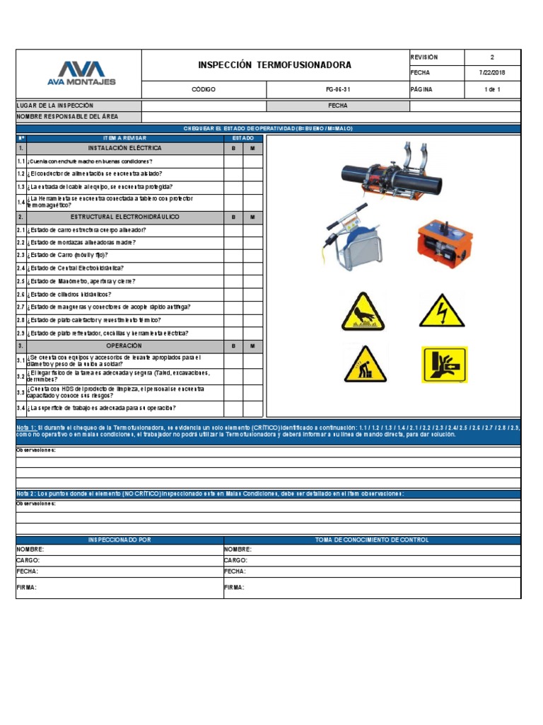 FG-06-31 Check List Termofusionadora Rev 2 | PDF | Bienes ...