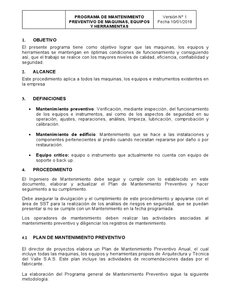 Programa de Mantenimiento Herramientas y Maquinas. | PDF | Business | Informática