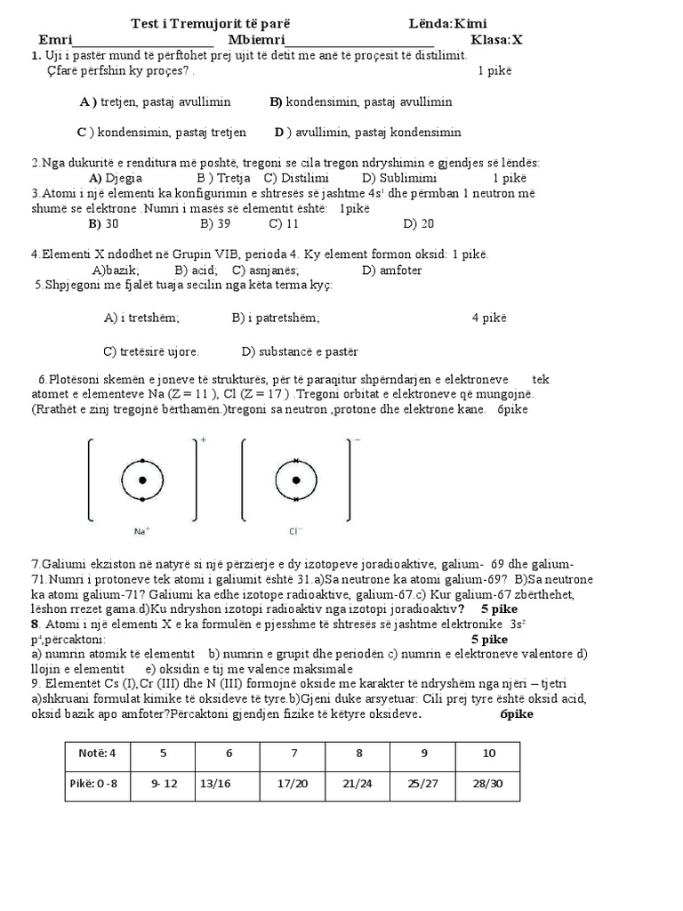 Testi Kimi 10 Tremujori I 1 | PDF