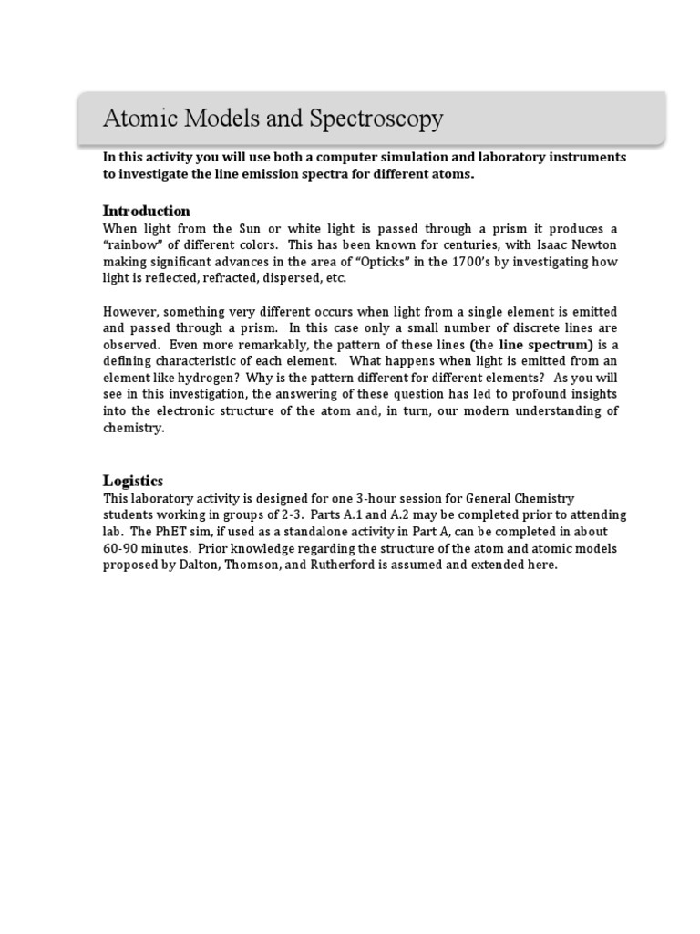 Atomic Models and Spectroscopy-PhET | PDF | Emission Spectrum ...