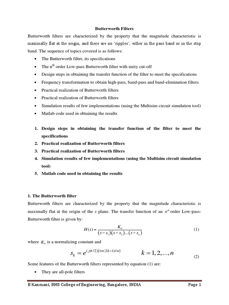 Butterworth Filters | PDF | Low Pass Filter | Electronic Filter