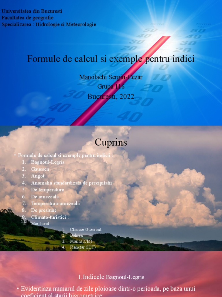Formule de Calcul Proiect Masuratori Si Calcule in Meteorologie | PDF