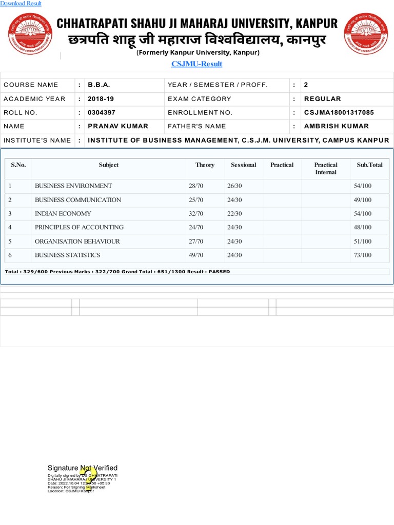Pranav Result Bba 2nd Sem | PDF