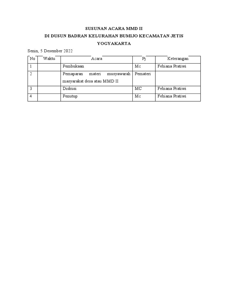 Susunan Acara MMD II Febi | PDF