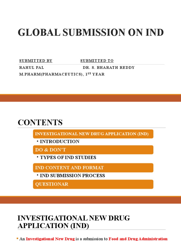 Global Submission On Ind | PDF | Clinical Trial | Food And Drug ...