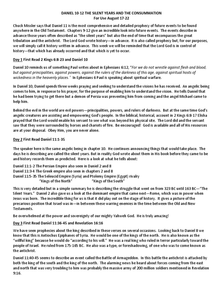 Devotional Guide DANIEL 10 12 The Silent Years and The Consummation ...
