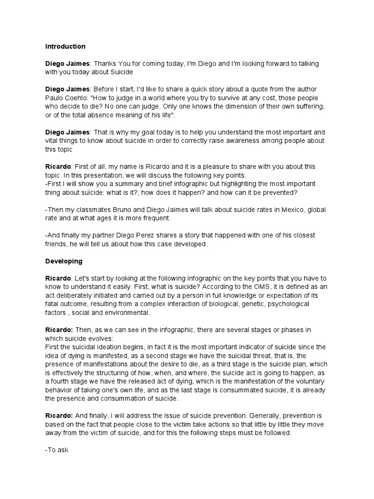 Guion Presentacion Inglés | PDF | Suicide | Psychology
