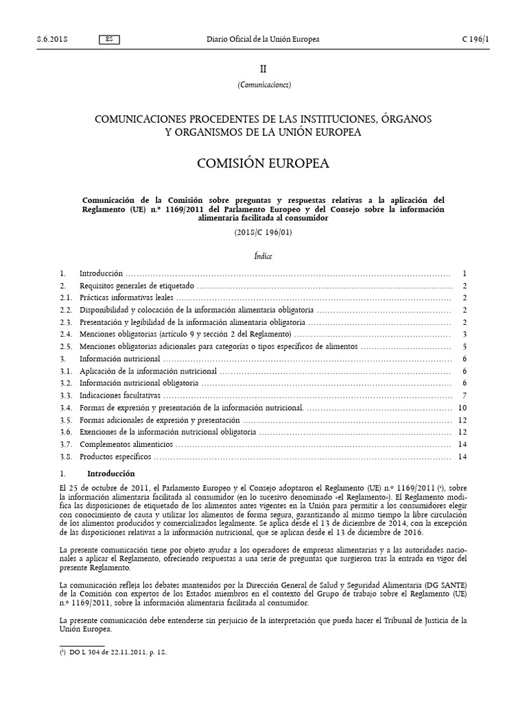 Reglamento UE 1169/2011: Etiquetado Alimentario | PDF | Etiqueta de información nutricional ...