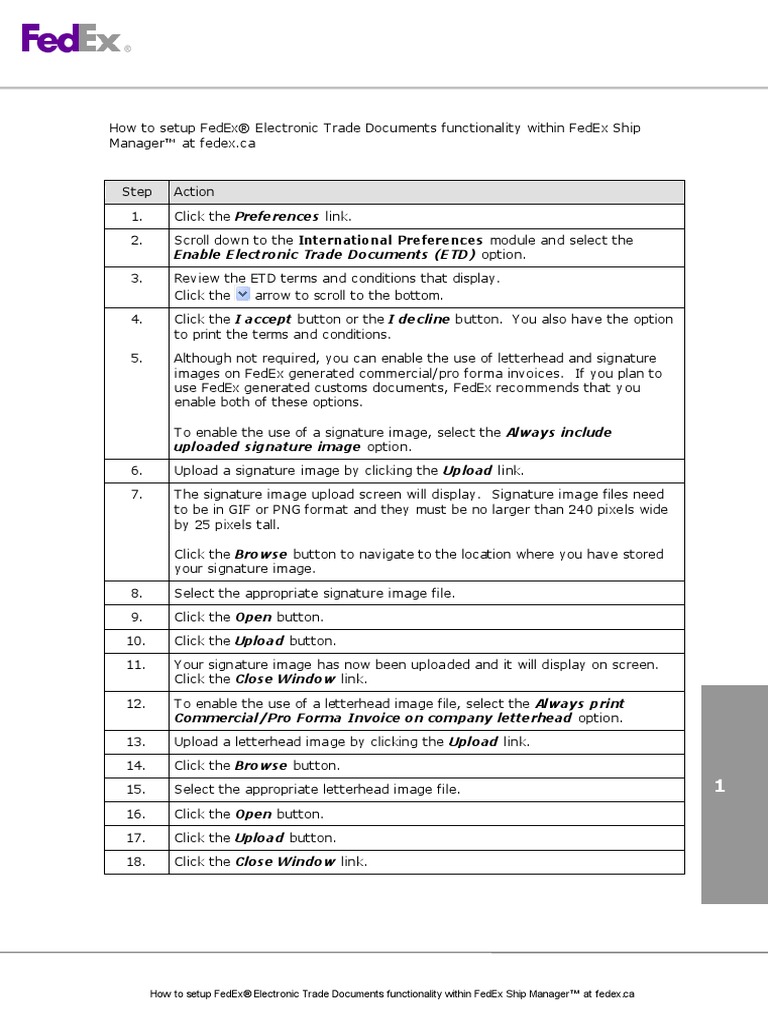 How To Setup FedEx® Electronic Trade Documents | PDF | Pro Forma | System Software