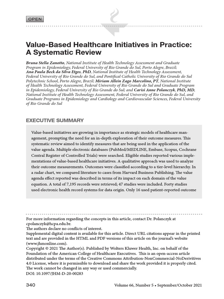 Value Based Healthcare Initiatives in Practice A.5 | PDF | Systematic ...