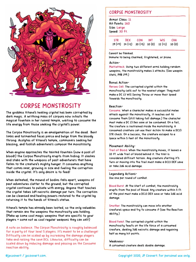 Corpse Monstrosity Monster Manual Page | PDF