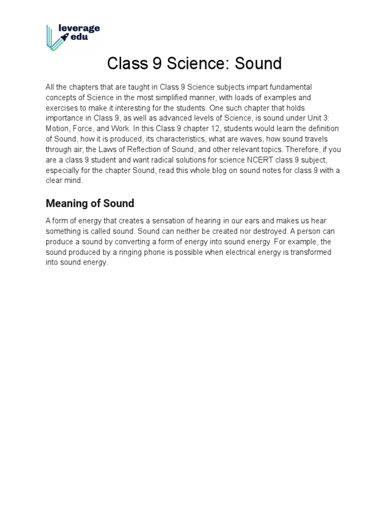 Class 9 Science Sound NCERT Notes PDF | PDF | Sound | Ultrasound