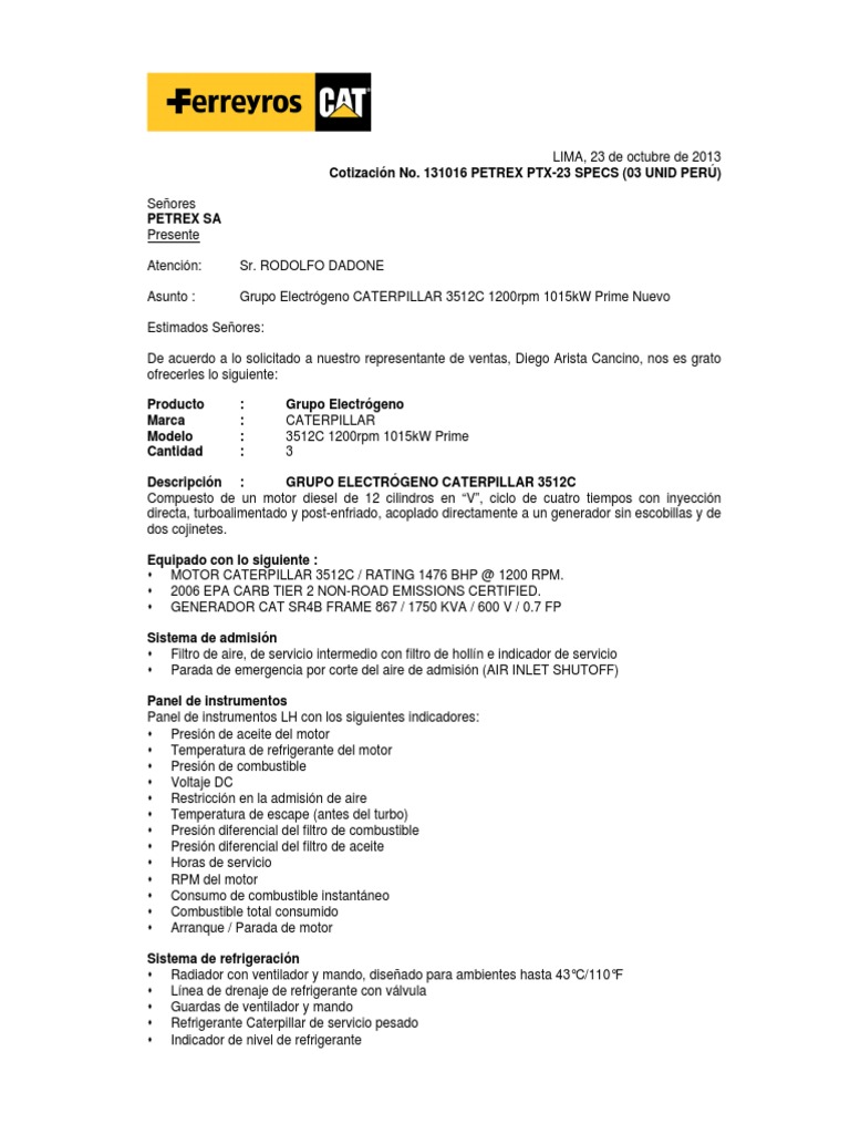 1200rpm 3512C PET 1015kW Prime 131016 PETREX PTX-23 Specs (03 Unid ...