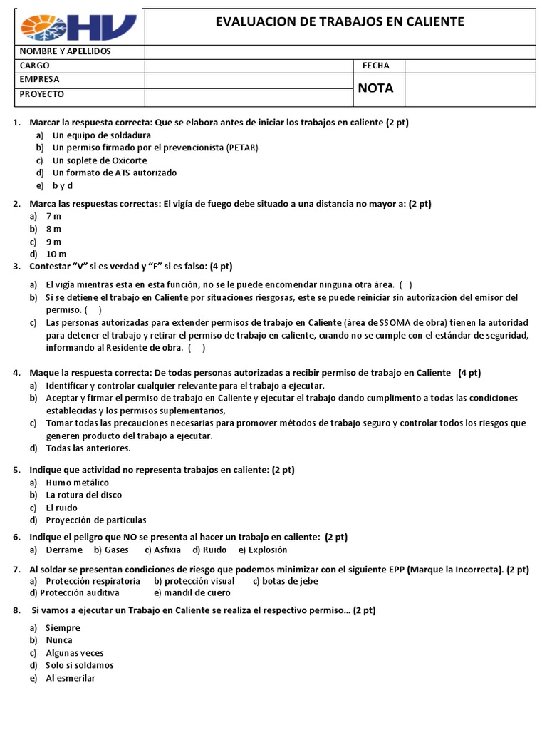 Evaluación de seguridad en trabajos en caliente | PDF | Soldadura ...