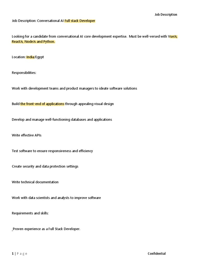 JD CAI FullStack Developer Highlighted | PDF | Art | Computers