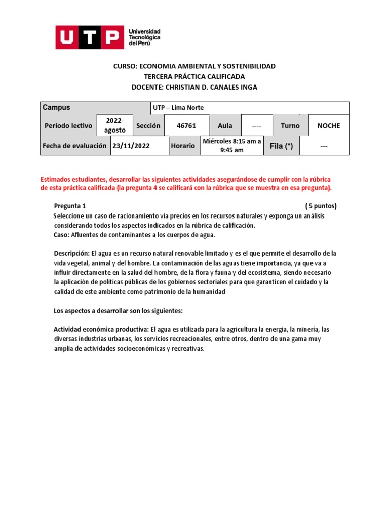 PC 3 - Economia Ambiental y Sostenibilidad | PDF | Contaminación | Agua
