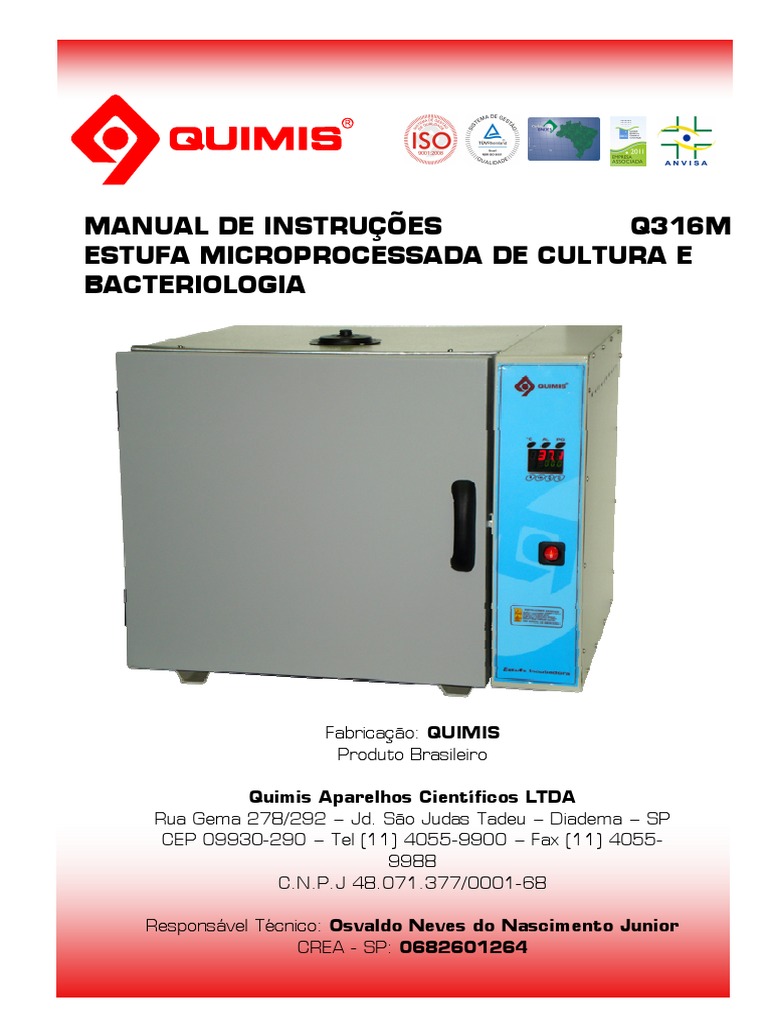 Quimis Estufa Bacteriologica Q316M Manual PT | PDF | Quantidades físicas | Eletricidade