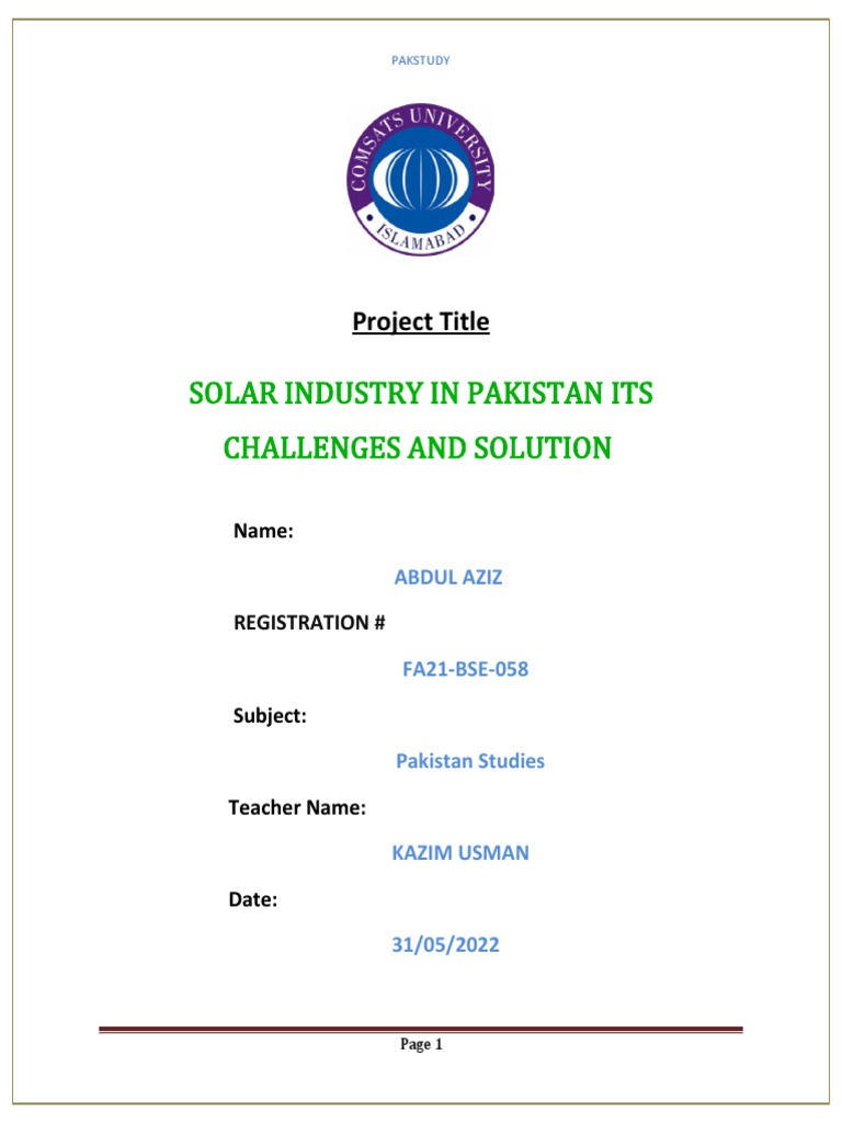 Assignment#03 Project (Pak Study) by Fa21-Bse-058 | PDF | Solar Power ...