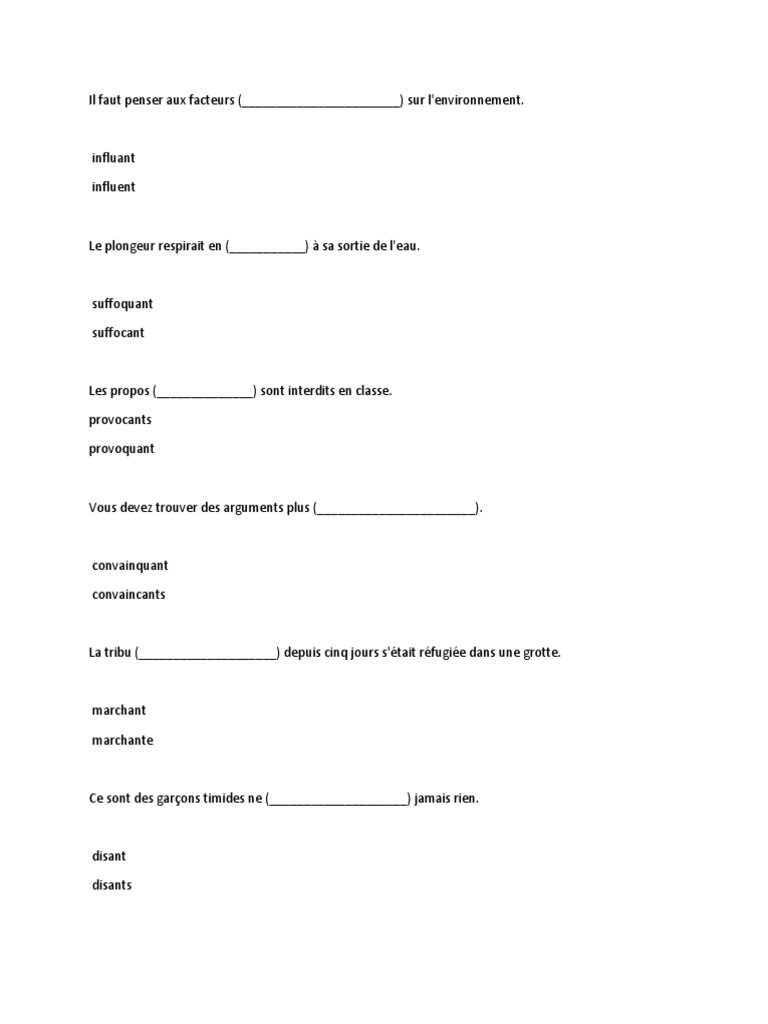 Participe Présent - Adjectif Verbal - Gerondif Activité | PDF | Arts du ...