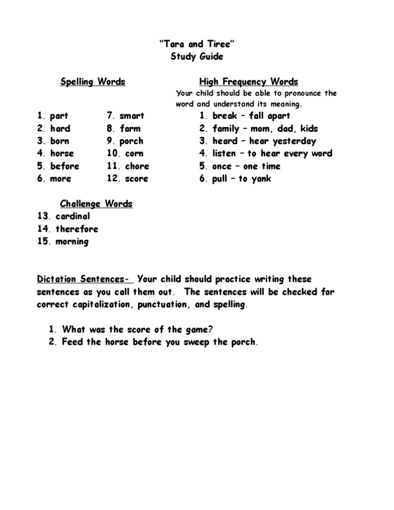 Tara and Tiree Spelling Guide | PDF | Language Arts & Discipline ...