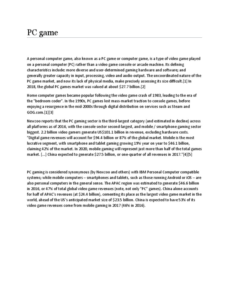 Overview Of Pc Gaming Market Trends Pdf Games Activities