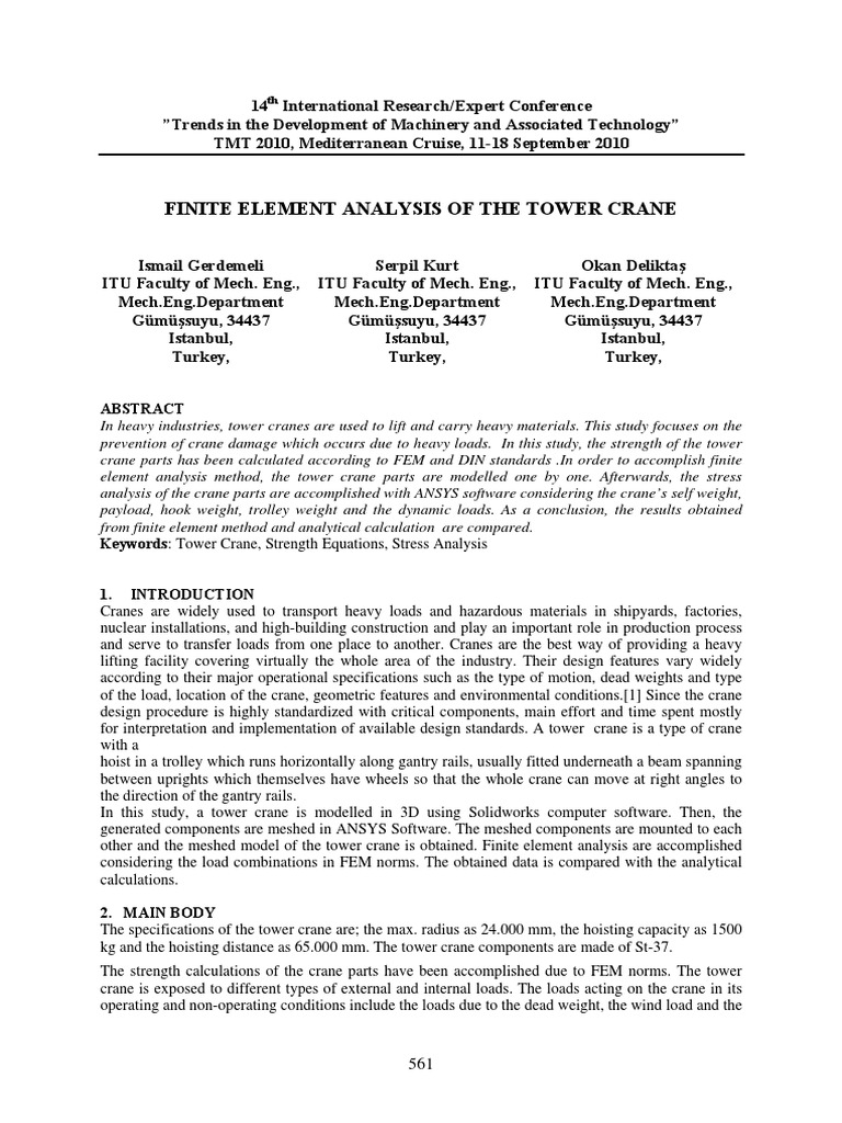 Finite Element Analysis of The Tower Cra | PDF | Stress (Mechanics) | Crane (Machine)