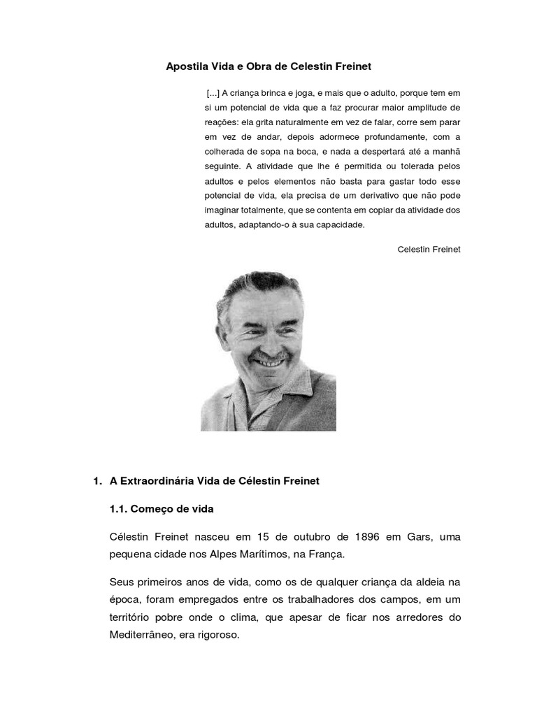 Vida e Obra de Célestin Freinet | PDF | Aprendizado | Vladimir Lenin