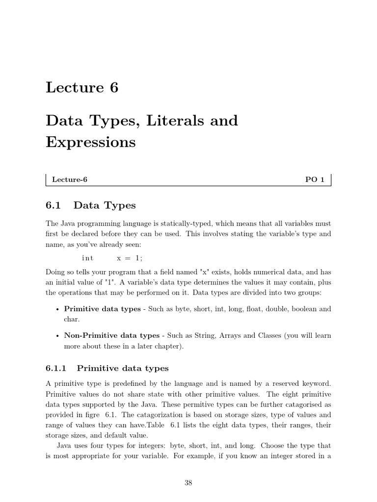 Lecture 6 | PDF | Integer (Computer Science) | Data Type