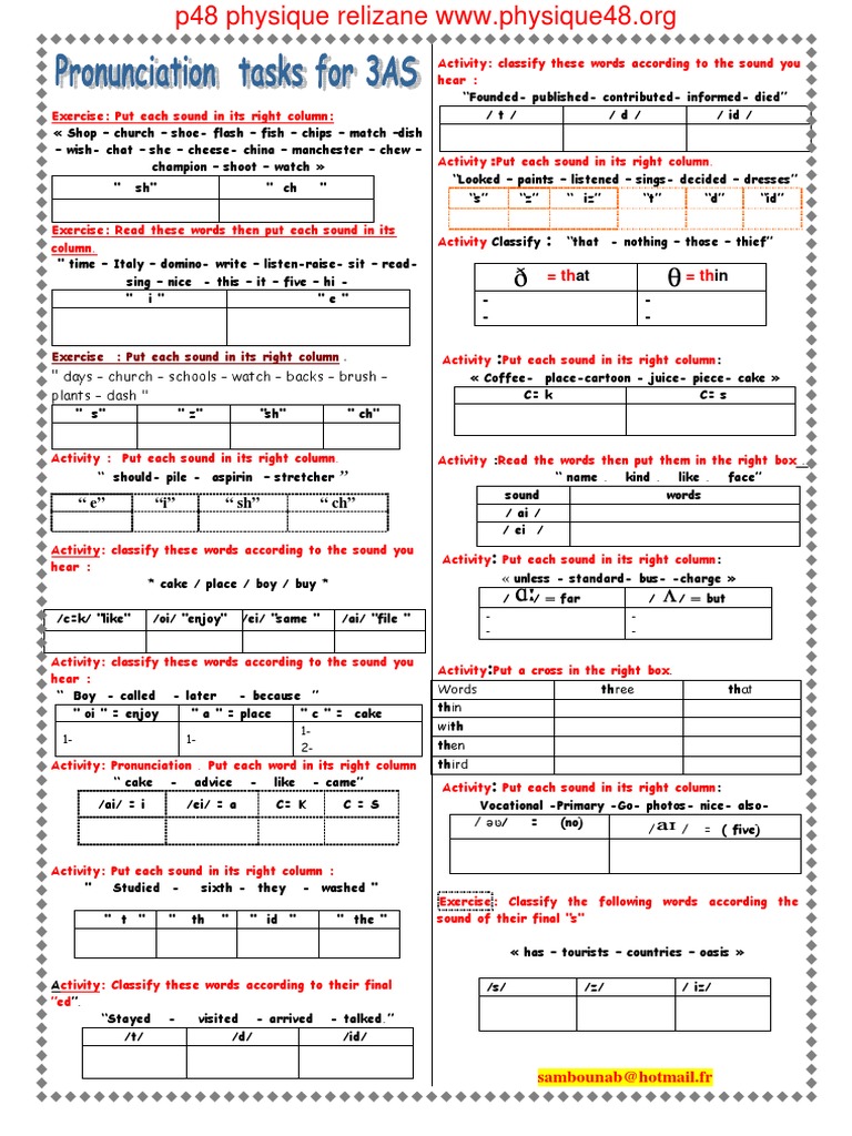 Pronunciation Tasks For 3as | PDF