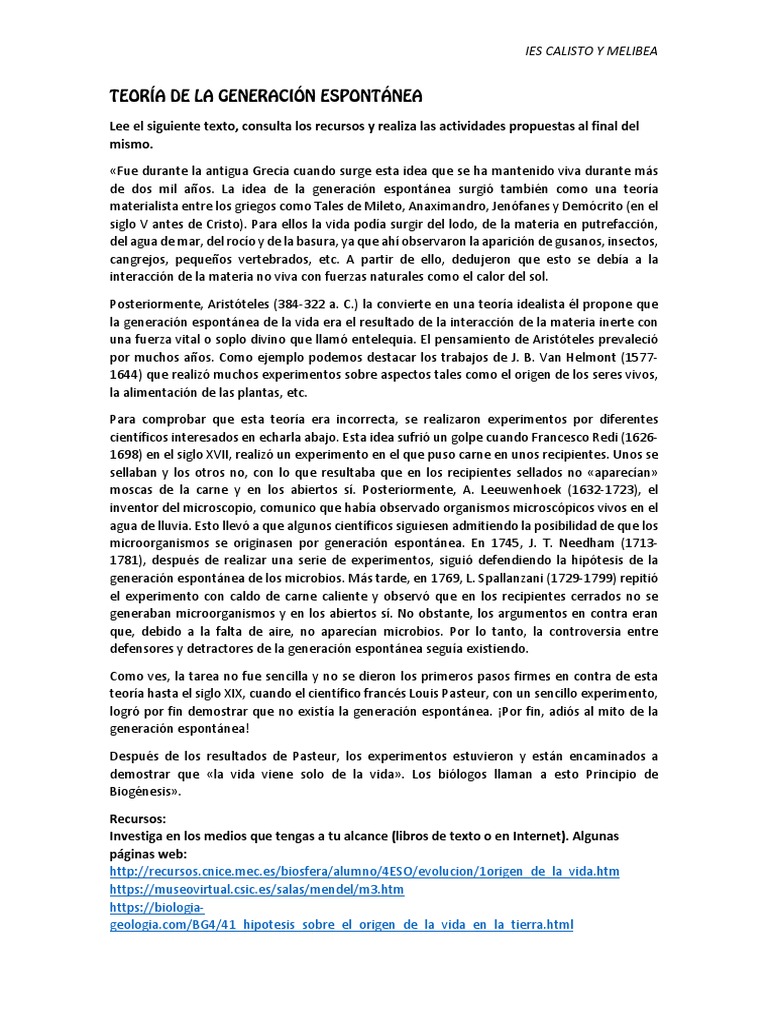 Teoría de La Generación Espontánea | PDF