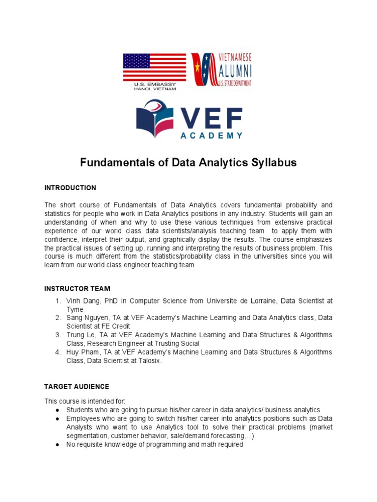 Fundamentals of Data Analytics Syllabus | PDF | Computers | Career & Growth