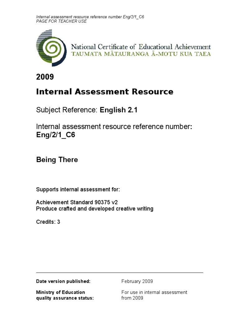 Subject Reference: English 2.1 Internal Assessment Resource Reference ...
