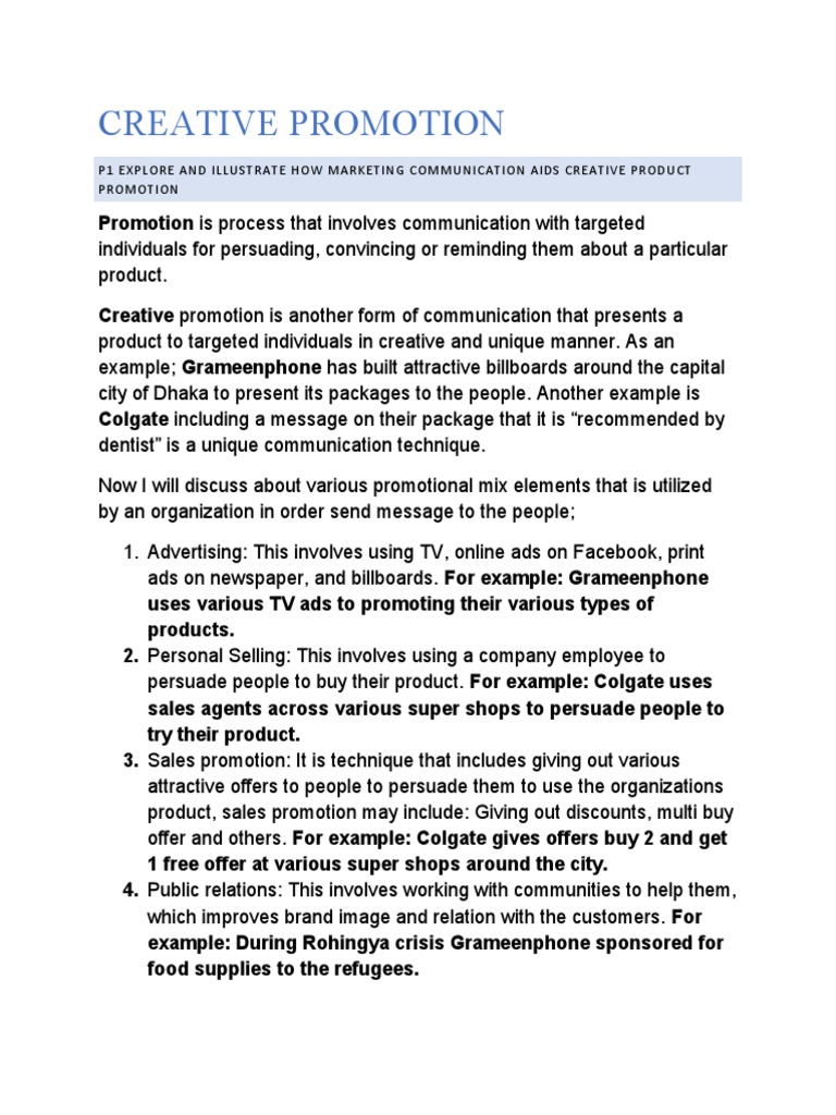 Creative Promotion: P1 Explore and Illustrate How Marketing ...