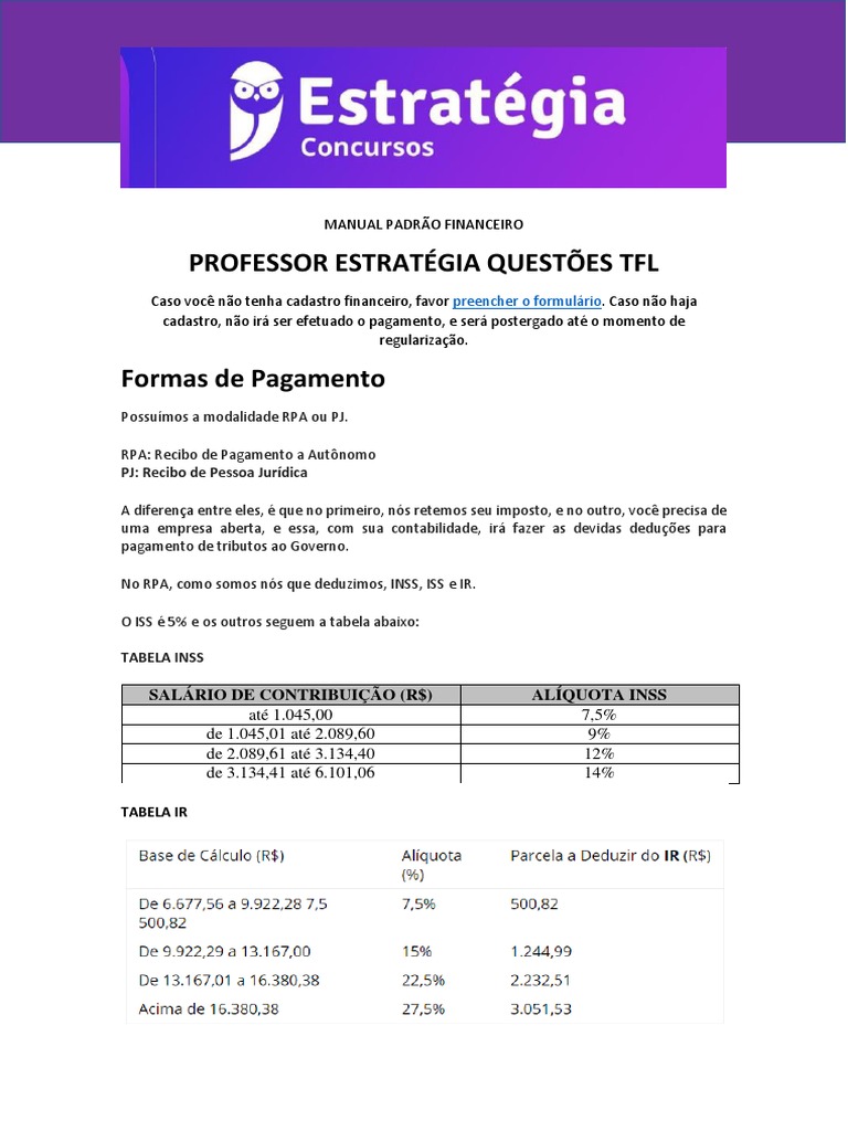 Manual Padrão Financeiro - TFL | PDF | Contabilidade | Impostos